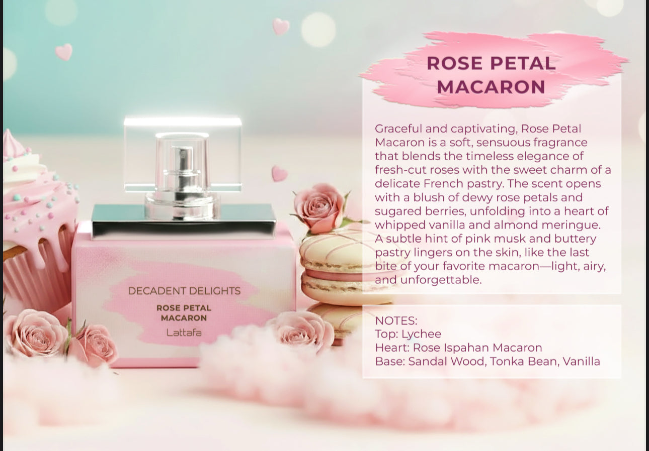 DECADENT DELIGHTS ROSE PETAL MACARON WOMEN EDP - 50ML 1.7OZ BY LATTAFA ...